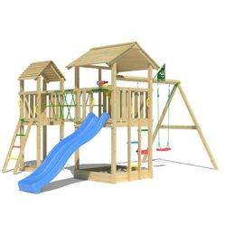 Jungle Gym Spielturm &raquo;Nova&laquo; Spielanlage mit 2 T&uuml;rmen, Schaukel und Rutsche mit Wasseranschluss blau Holzwerkstoff