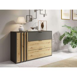 Home Affaire Kommode &raquo;Kommode Loreto mit 3 Schubladen und eine T&uuml;r, B/T/H 125/36/80 cm&laquo; Kommode mit Schubladen und Dreht&uuml;r sowie MDF-Lamellen grau FSC