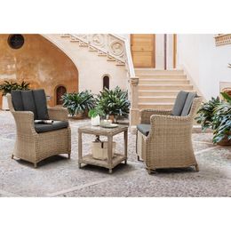 Destiny Balkonset &raquo;LUNA MERANO&laquo; 2x Sessel, 1x Beistelltisch, inkl. Auflagen, 7 Stk. tlg. Aluminium, Polyrattan beige Polyrattan