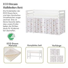 Hoppekids Spielbett &raquo;ECO Dream, Hochbett, umbaubar in Einzelbett&laquo; Massivholzbett mit Meerjungfrau-Vorhang, Matratze & 2 Gr&ouml;&szlig;en w&auml;hlbar beige Vorhang: 100% 