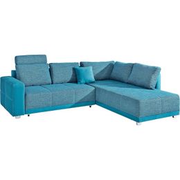 Jockenh&ouml;fer Ecksofa &raquo;Orlando L-Form&laquo; mit Bettfunktion, Bettkasten und Federkern, mit 1 oder 3 Kopfst&uuml;tzen blau Softlux -Kunstleder, im Korpus;Farbe greige: 