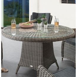 Destiny Garten-Essgruppe &raquo;LUNA&laquo; Set, 4 Sessel, Tisch &Oslash; 100x75cm, Auflagen, 13 Stk. tlg. (Set, 13-tlg., 4x Sessel, 1 Tisch &Oslash; 100x75cm) Aluminium, Polyrattan 