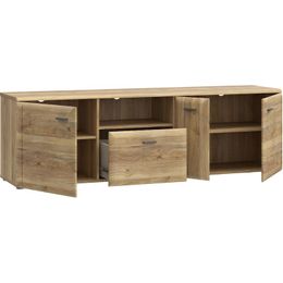 FORTE Lowboard &raquo;Akinori TV-Board, TV-Schrank&laquo; TV Board, Holzoptik, MDF Front, Metallgriffe, Vollauszug, Soft Close braun Spanplatte