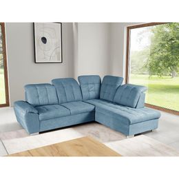 WERK2 Ecksofa &raquo;Brindisi, Multifunktion, bequem & komfortabel, Breite 263cm, L-Form&laquo; mit verstellbaren Kopfteilen, Bettfunktion & Bettkasten blau 95% 
