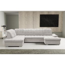 WERK2 Wohnlandschaft &raquo;Kordula-New Multifunktion Couch, Breite 332cm, bequem, U-Form&laquo; Sofa in U-Form mit Schlaffunktion & Bettkasten, Schlafcouch beige