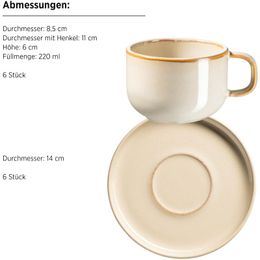 M&auml;ser M&Auml;SER Tasse &raquo;Kaffeetassen-Set Cordelia, aus Steinzeug&laquo; 12er Set, bestehend aus 6 Tassen und 6 Untertassen beige Steinzeug
