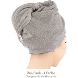 HAMMETEX Turban-Handtuch &raquo;2er Set Haarturban Damen, 100% Baumwolle, Flauschig & Schnelltrocknend&laquo; Uni-Farben, weich grau Frottier, Baumwolle