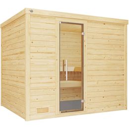 Weka Sauna &raquo;Massivholzsauna BERGEN 3&laquo; Blockbohlen, moderne Ganzglast&uuml;r beige