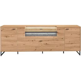 set one by Musterring TV-Schrank &raquo;Deltona&laquo; inkl. LED-Beleuchtung, Metallkufe, Sandstein-Zierelement, B229 x H83cm braun Spanplatte