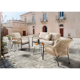 Destiny Gartenlounge-Set &raquo;GENUA&laquo; 1x 2er Sofa, 2x Sessel, 2x Tisch, inkl. Auflagen, 12 Stk. tlg. Aluminium, Olefin-Rope beige Aluminium, Polyester, Stein