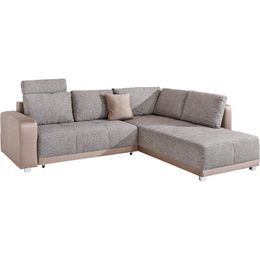 Jockenh&ouml;fer Ecksofa &raquo;Orlando L-Form&laquo; mit Bettfunktion, Bettkasten und Federkern, mit 1 oder 3 Kopfst&uuml;tzen braun Softlux -Kunstleder, im Korpus;Farbe greige: 