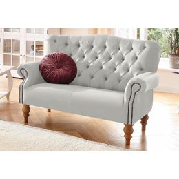 Home Affaire Chesterfield-Sofa &raquo;Lord&laquo; mit echter Chesterfield-Knopfheftung und Ziern&auml;geln beige Luxus-Microfaser Lederoptik (100% Polyester);Struktur 
