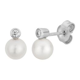 Lyomi Damen LYOMI Paar Ohrstecker &raquo;585/- Wei&szlig;gold Perle 2 synth. Diam. 0,06ct.&laquo;