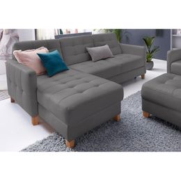 exxpo - sofa fashion Ecksofa &raquo;Elio, kompakt, bequem & zeitloses Design, Breite 217cm, L-Form&laquo; wahlweise mit Bettfunktion grau Luxus-Kunstleder;