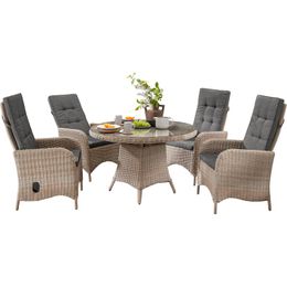Destiny Garten-Essgruppe &raquo;PALMA LUNA&laquo; 4x Hochlehner, 1x Tisch, inkl. Auflagen, 9 Stk. tlg. Aluminium, Polyrattan beige Aluminium, Wicker/Kunststoffgeflecht