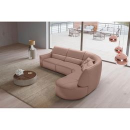 Egoitaliano Ecksofa &raquo;Puffy, extravagant & edel, Retro Designsofa, hoher Sitzkomfort, L-Form&laquo; mit Ottomane, wahlweise mit und ohne elektrischer Relaxfunktion rosa 