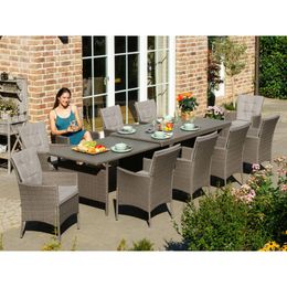 Konifera Garten-Essgruppe &raquo;Mailand&laquo; Set, 10x Sessel, 1x AZ-Tisch 179-302 cm, inkl. Auflagen, 31 Stk. tlg. Polyrattan, Stahl, Braun braun Polyrattan