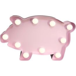 MARQUEE LIGHTS LED Dekolicht &raquo;Pig&laquo; LED-Modul 1 Stk. Warmwei&szlig; Wandlampe, Tischlampe Schwein, Tier mit 10 Leuchtmittel - 23x14 cm pink