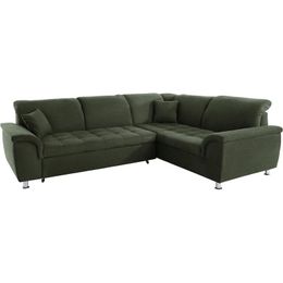 DOMO collection Ecksofa &raquo;Franzi, zeitlos und elegant, moderne Sitzheftung, L-Form&laquo; wahlweise mit Kopfteilverstellung (dann Breite: 275 cm) gr&uuml;n