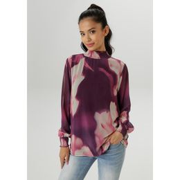 Aniston Selected Damen Aniston SELECTED Chiffonbluse mit modernen, fantasievollen Batik-Bl&uuml;tendruck rot 36