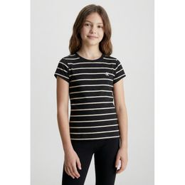 Calvin Klein Jeans M&auml;dchen T-Shirt &raquo;2-PACK STRIPE SLIM SS T-SHIRT&laquo; Packung, 2er, f&uuml;r Kinder bis 16 Jahre, unifarben & geringelt schwarz 4 (104)