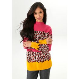 Aniston Selected Damen Aniston SELECTED Strickpullover im Animal-Look in Kombination mit Blockstreifen schwarz 44