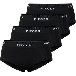 Pieces Damen Pieces Hipster &raquo;PCLOGO LADY 4 PACK SOLID NOOS BC&laquo; Packung, 4er-Pack, 4 Stk. Baumwollmischung schwarz M (38), 4 Stk.
