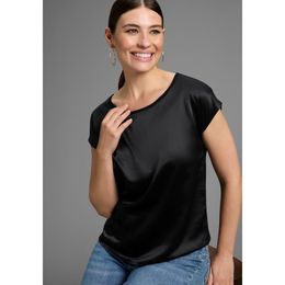 Laura Scott Damen Shirtbluse Oversize, Kurzarm, h&uuml;ftlange Schnittform, Rundhalsausschnitt schwarz 48