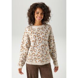 Aniston Casual Damen Aniston CASUAL Strickpullover im extravaganten Leo-Muster 42