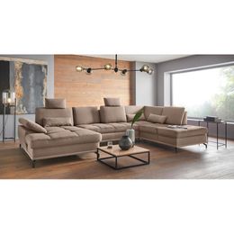 OTTO home Wohnlandschaft &raquo;Costello U-Form, B: 363 cm mit Sitztiefen-, Armteilverstellung &&laquo; 3 Nierenkissen, optional Bettfunktion & Bettkasten braun 
