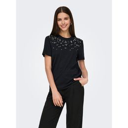 Only Damen Only Kurzarmshirt &raquo;ONLPARKER S/S O-NECK BLING TOP BOX JRS&laquo; Materialmix, regular fit, Rundhals, mit Strass-Stein Detail S (36)