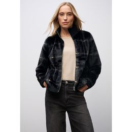Street One Damen Street One Fellimitatjacke ohne Kapuze Karierte Fake Fur Jacke 46