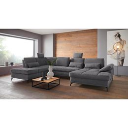 OTTO home Wohnlandschaft &raquo;Costello U-Form, B: 363 cm mit Sitztiefen-, Armteilverstellung &&laquo; 3 Nierenkissen, optional Bettfunktion & Bettkasten grau 