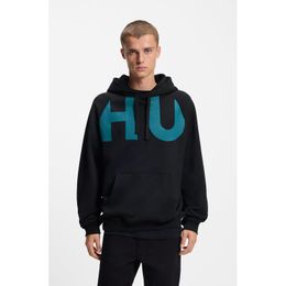 Hugo Blue Herren HUGO Blue Hoodie, Loose Fit, Druck vorne und hinten, Kapuze mit Kordelzug, K&auml;ngurutasche M