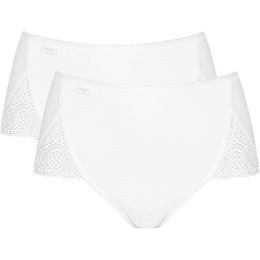 Sloggi Damen Sloggi Maxislip &raquo;Pure Sense Luxe&laquo; 2er Pack, mit femininer Spitze, Microfaser, hoch geschnitten wei&szlig; 46