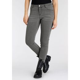 Tamaris Damen Skinny-fit-Jeans schmale Beinweite, mit G&uuml;rtelschlaufenbund, mit Metallrei&szlig;verschluss grau 34, N-Gr