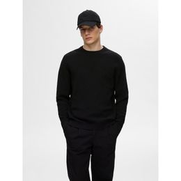 Selected Herren Selected Rundhalspullover &raquo;SLHROSS LS KNIT STRUCTURE CREW NECK NOOS&laquo; Baumwolle, regular fit schwarz L
