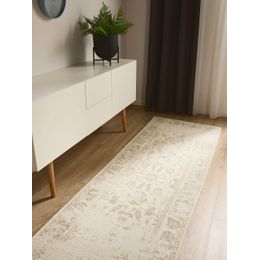 benuta Basic Teppich Suki Cream/Beige 80x240 cm - Vintage-Stil Teppich im Used-Look