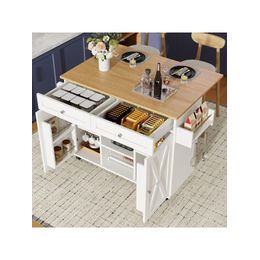 ABRIHOME K&uuml;cheninsel K&uuml;chenschrank mit Speicherraum und Snackregalen, Wei&szlig; | Gr.: onesize