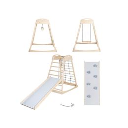 Roba Montessori Indoor Spielturm, Holz, mit Rutsche, Netz & Turnringen | Gr.: onesize