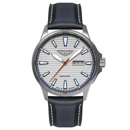 BAUHAUS Herrenuhr Aviation Iron Annie Automatik Titan/Leder Blau | Gr.: onesize