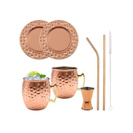 Intirilife Moscow Mule Cocktail Becher 2er Set 450 ml mit Untersetzer Strohhalme in Kupfer | Gr.: onesize