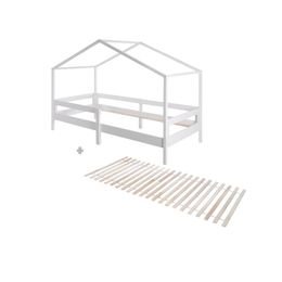 Roba Kinder Hausbett, Holz lackiert, mit Lattenrost & Schutz 90 x 200 cm - Wei&szlig; | Gr.: onesize