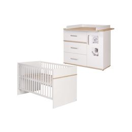 Roba Babyzimmer Set Pia 2-tlg. Wei&szlig;/Sanremo Eiche mit Bett & Kommode | Gr.: onesize
