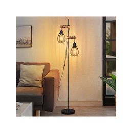 ZMH Stehlampe 2-flammige E27 in schwarz B 14cm Holz und Metall | Gr.: onesize