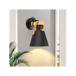 ZMH Wandleuchte in schwarz vintage Holz 1-flammige E27 retro Nachttischlampe | Gr.: onesize