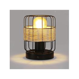 ZMH Tischleuchte 1-flammige E27 in schwarz Rattan drehbare Lampenschirm H 18.5cm | Gr.: onesize