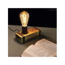 ZMH Tischleuchte in schwarz 1-flammige E27 Holz Nachtlampe mit Stecker L 20CM | Gr.: onesize