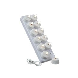 Adilina 12x LED Teelichter mit Ladestation wiederaufladbar in wei&szlig; | Gr.: onesize
