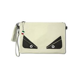 Florence Umh&auml;ngetasche, Handgelenktasche Leder beige wei&szlig; schwarz ca. 30cm | Gr.: onesize